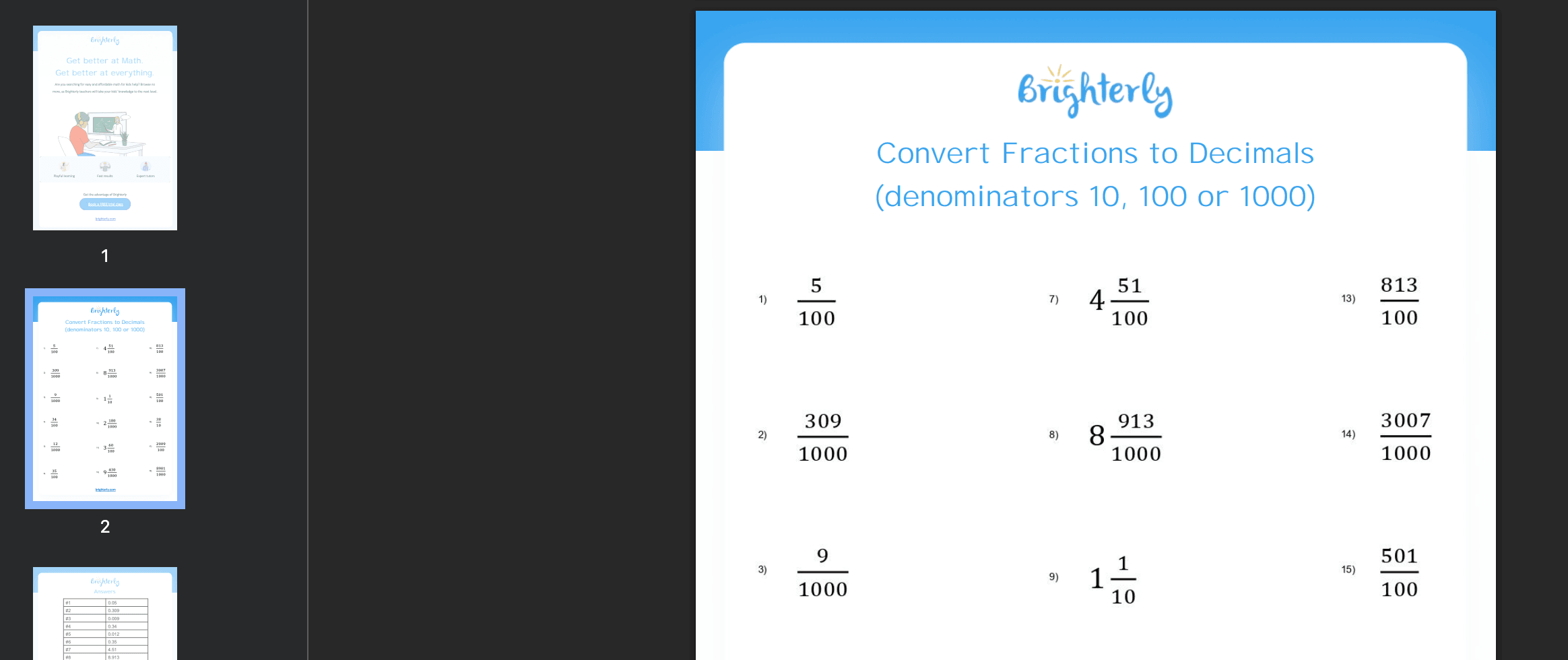 Fractions Decimals Worksheet