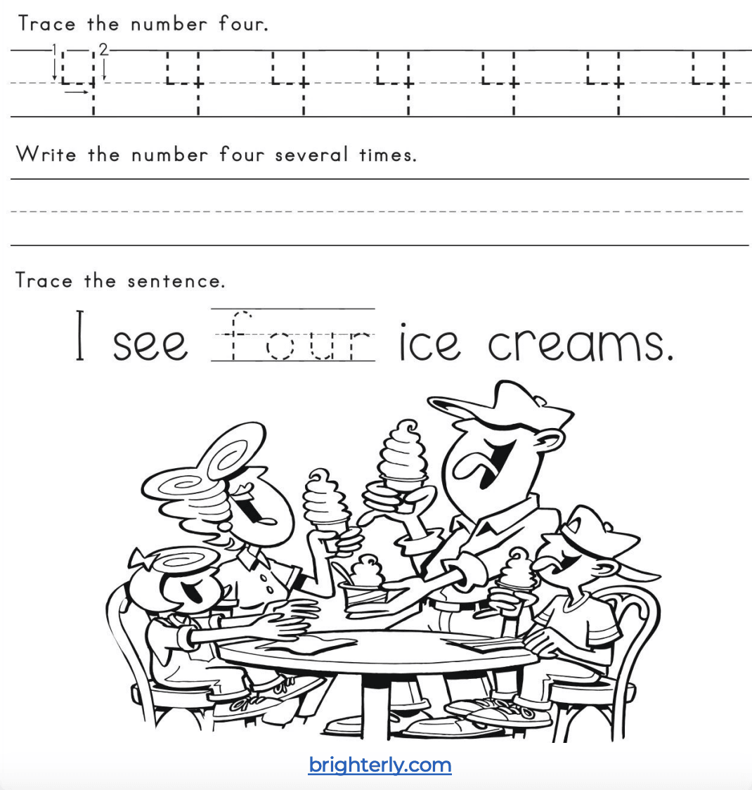 Free Printable Number 4 (Four) Worksheets for Kids [PDFs] Brighterly