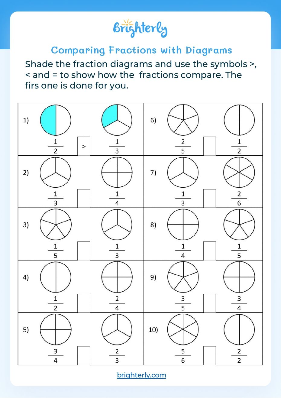 Free Comparing Fractions Worksheets - Comparison Fraction Worksheets