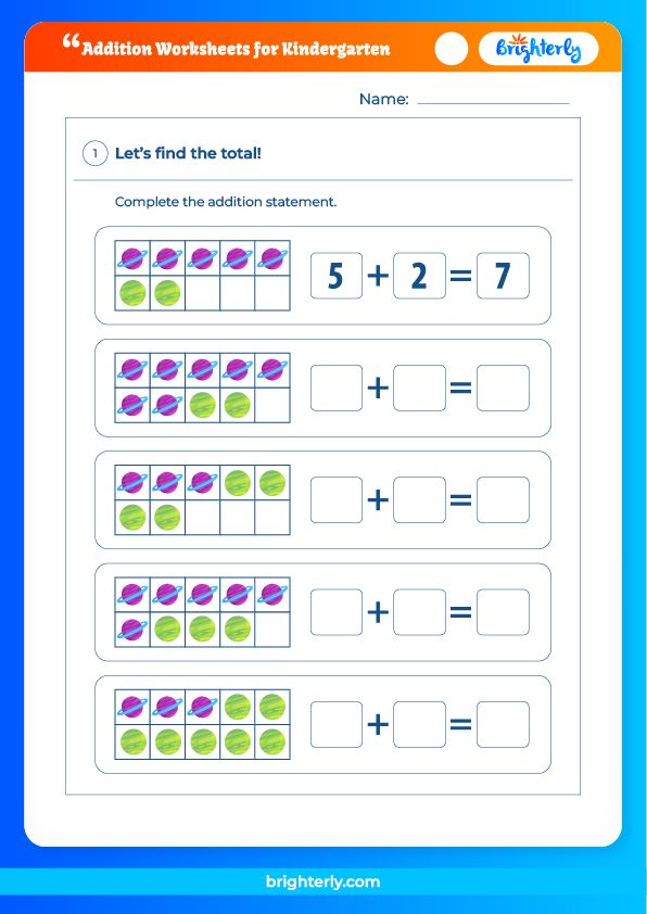 Free Printable Addition Worksheets For Kindergarten [PDFs] Brighterly