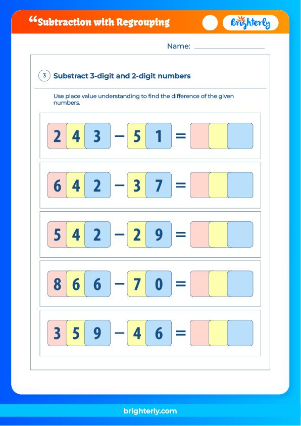 Free Printable Subtraction With Regrouping Worksheets [PDFs] Brighterly