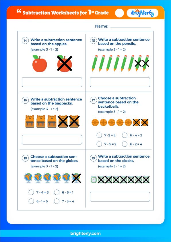 Free Printable Subtraction Worksheets For Grade 1 [PDFs] Brighterly.com