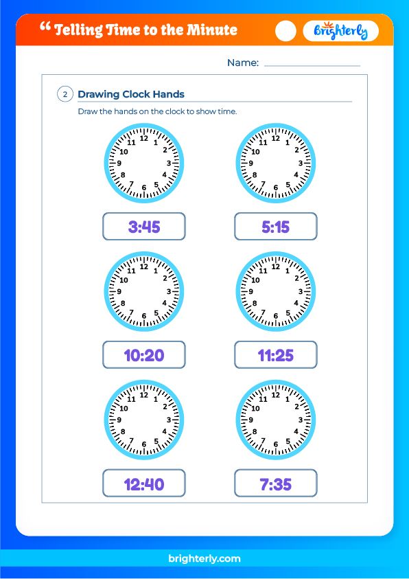 Free Telling Time to the Minute Worksheets for Parents at Brighterly