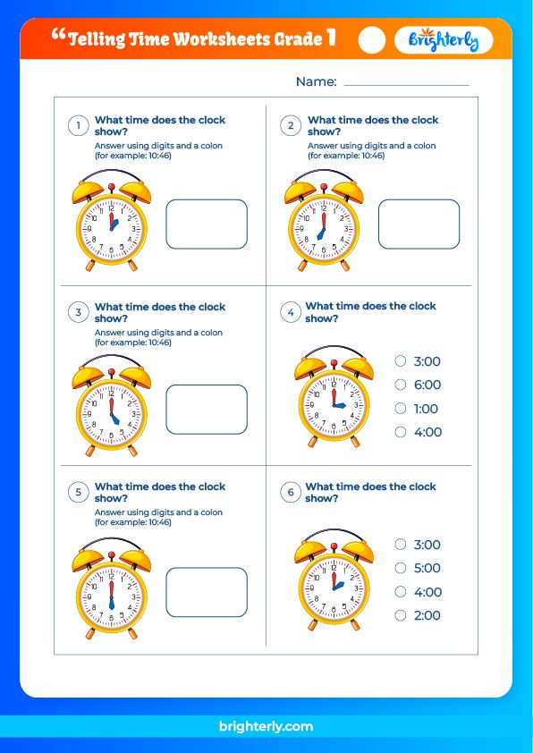 Free Telling Time Worksheets for Grade 1 from Professional Teachers