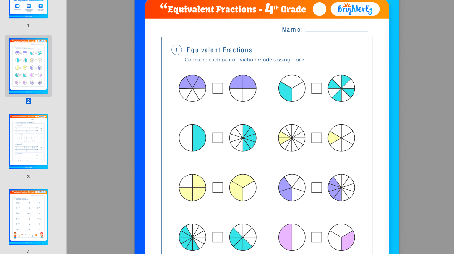 Free Equivalent Fractions Worksheet: 4th Grade Math at Brighterly