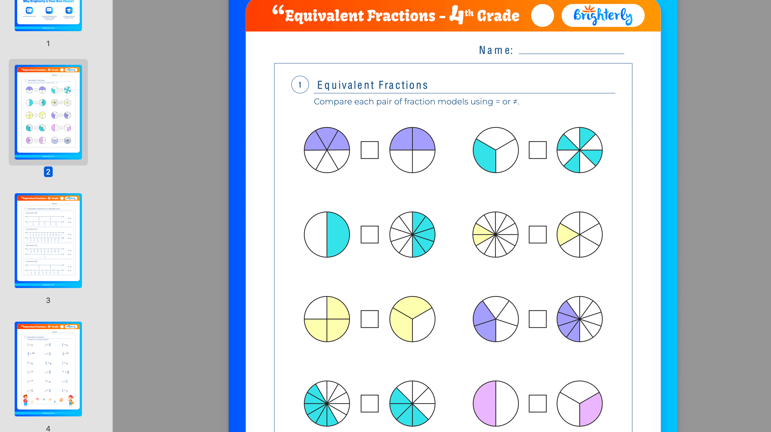 Free Equivalent Fractions Worksheet: 4th Grade Math at Brighterly