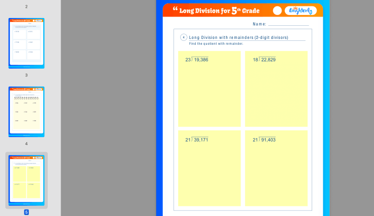 Free Printable Long Division Worksheets for Grade 5 Kids - Brighterly.com