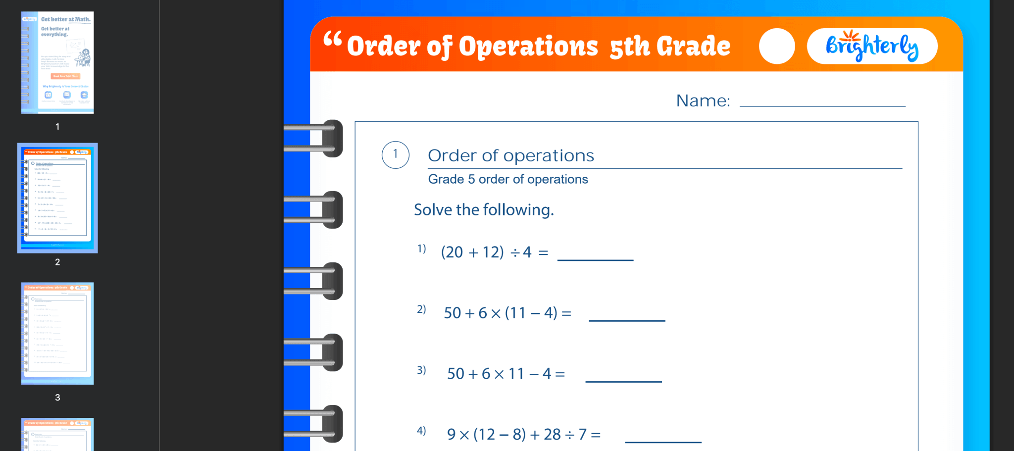 Free Printable Order Of Operations Worksheets 5Th Grade [PDFs]