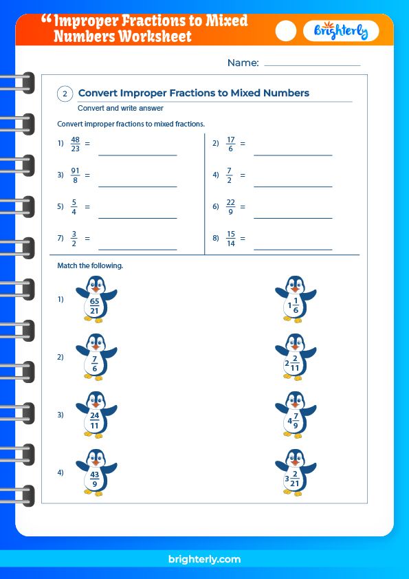 FREE Improper Fractions To Mixed Numbers Worksheets [PDFs]