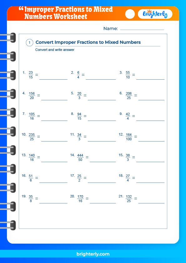 FREE Improper Fractions To Mixed Numbers Worksheets [PDFs]