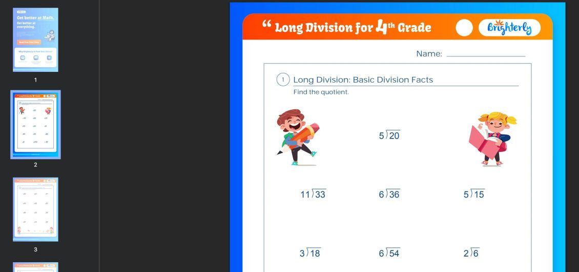 Free Long Division Worksheets for Grade 4 Kids from Brighterly’s Tutors