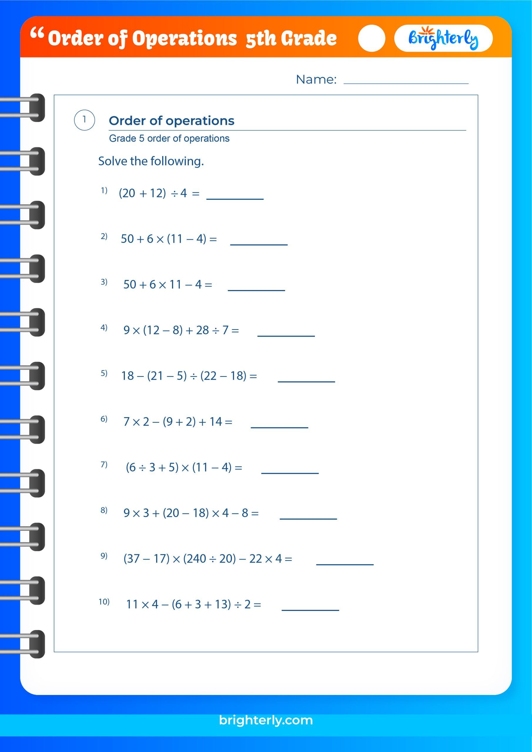 Free Printable Order Of Operations Worksheets 5Th Grade [PDFs]