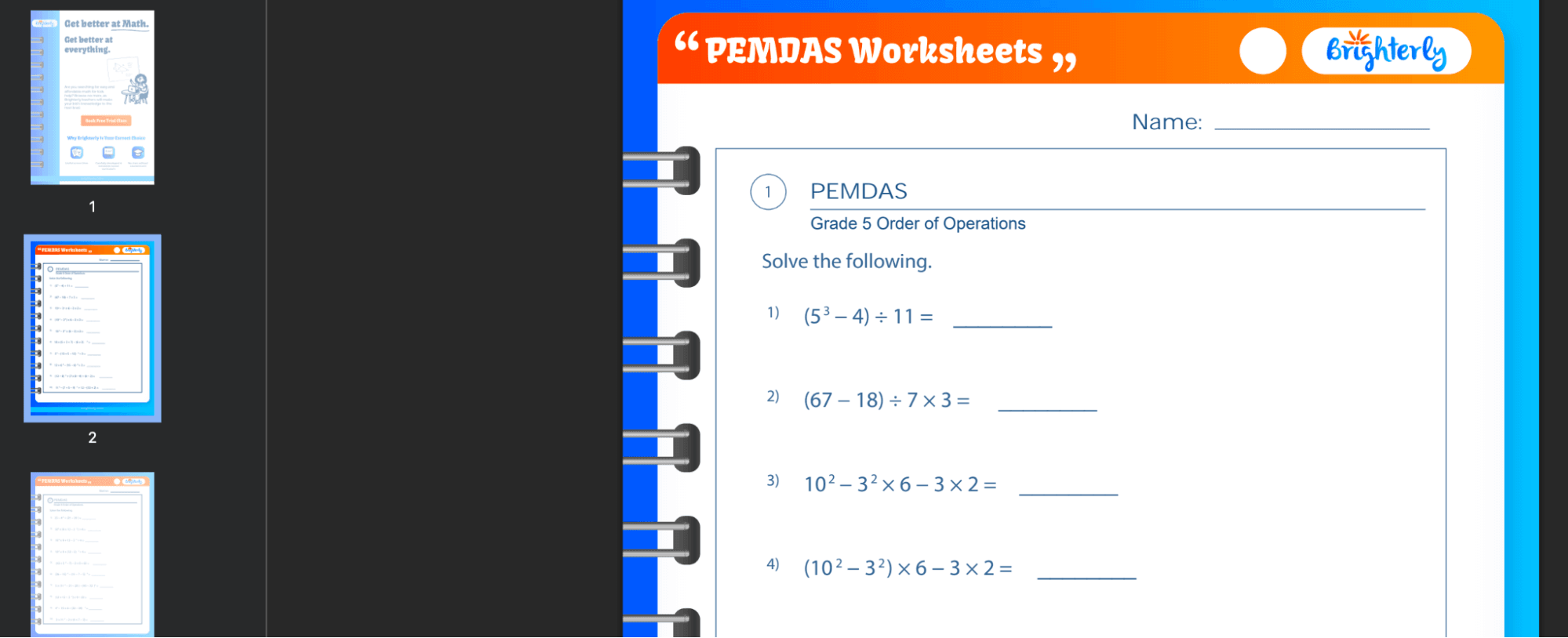 Pemdas Examples 5th Grade
