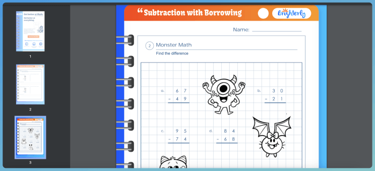 Brighterly Subtraction With Borrowing Worksheets [Free Download]