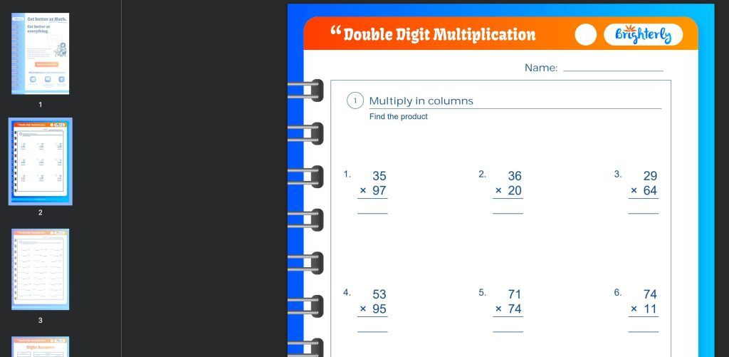 Free Printable Double Digit Multiplication Worksheets [PDFs] Brighterly