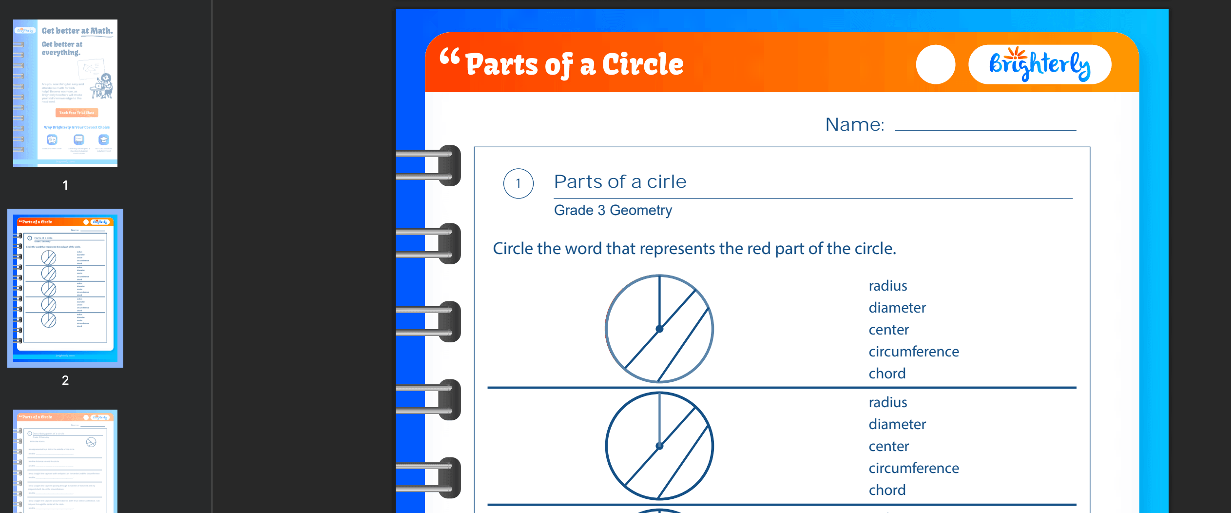 Parts Of A Circle Worksheets Math Monks 38 Circumference And Area Of
