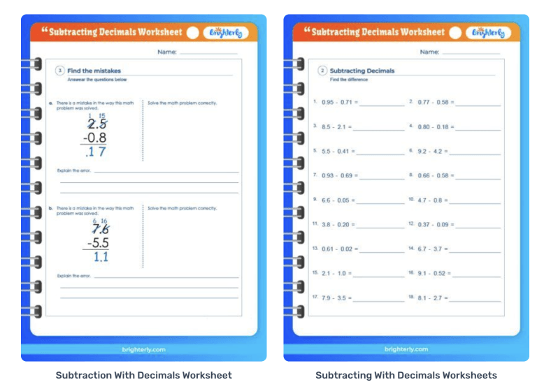 Free Printable Subtracting Decimals Worksheets [PDFs] Brighterly