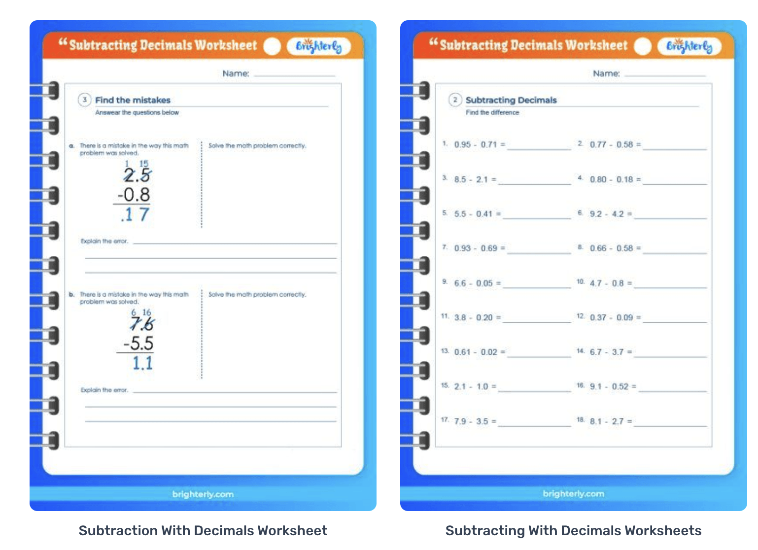 Free Printable Subtracting Decimals Worksheets [PDFs] Brighterly