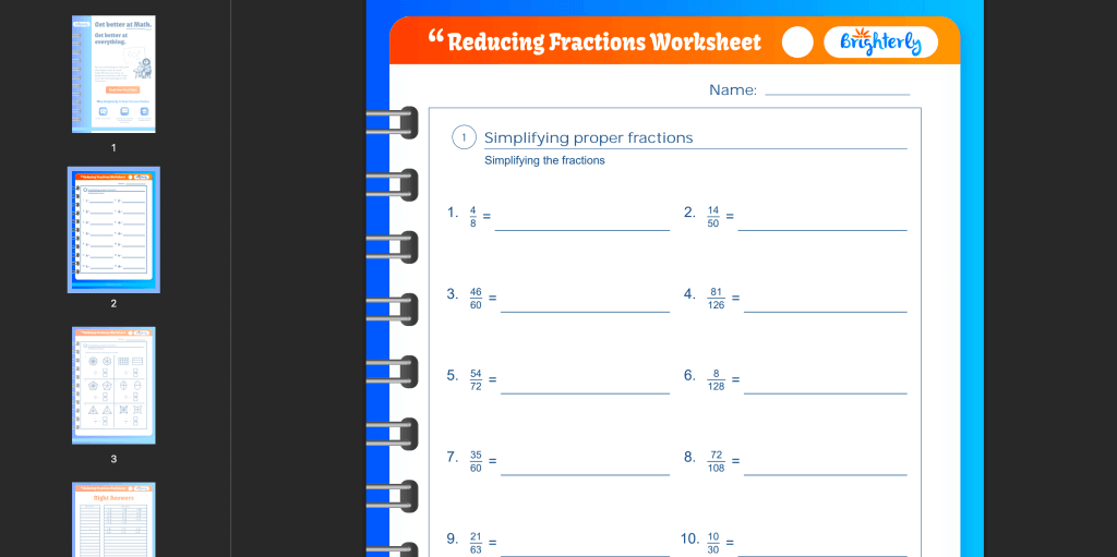 Reducing Fractions Worksheets [Free download]