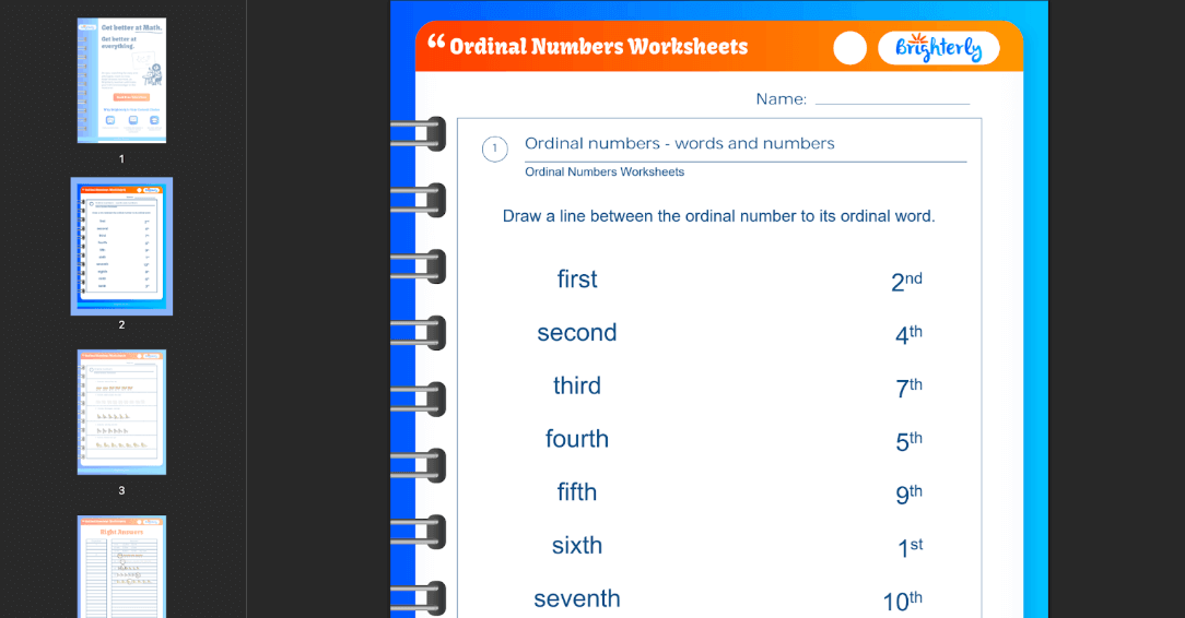 Ordinal Numbers Worksheets