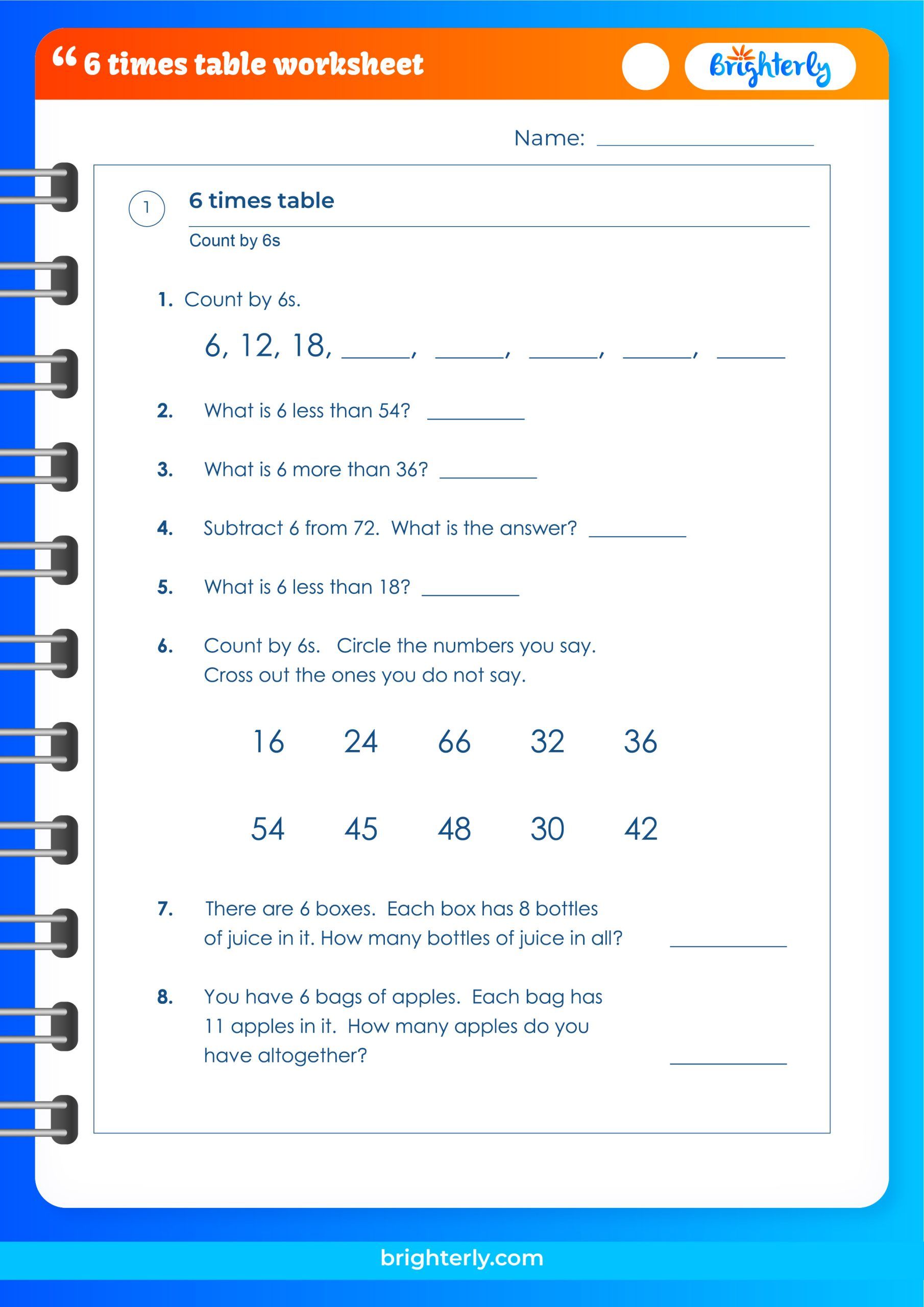 Free 6 Times Table Worksheets for Kids [PDFs] Brighterly.com