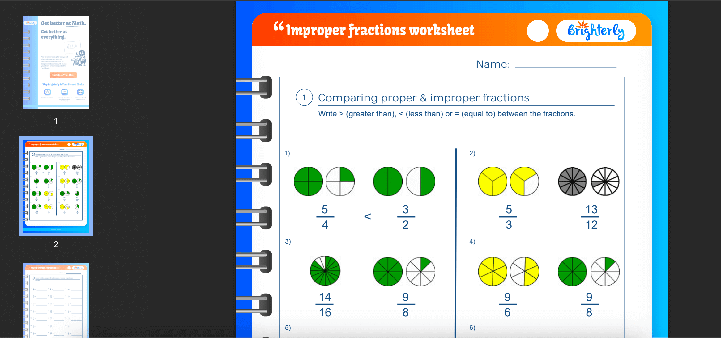 Improper Fraction Worksheet