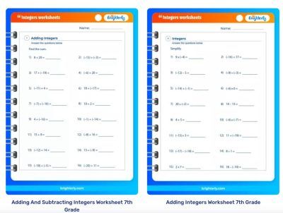 Free Printable 7th Grade Integers Worksheets [PDFs] Brighterly