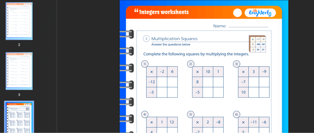 Free Printable 7th Grade Integers Worksheets [PDFs] Brighterly