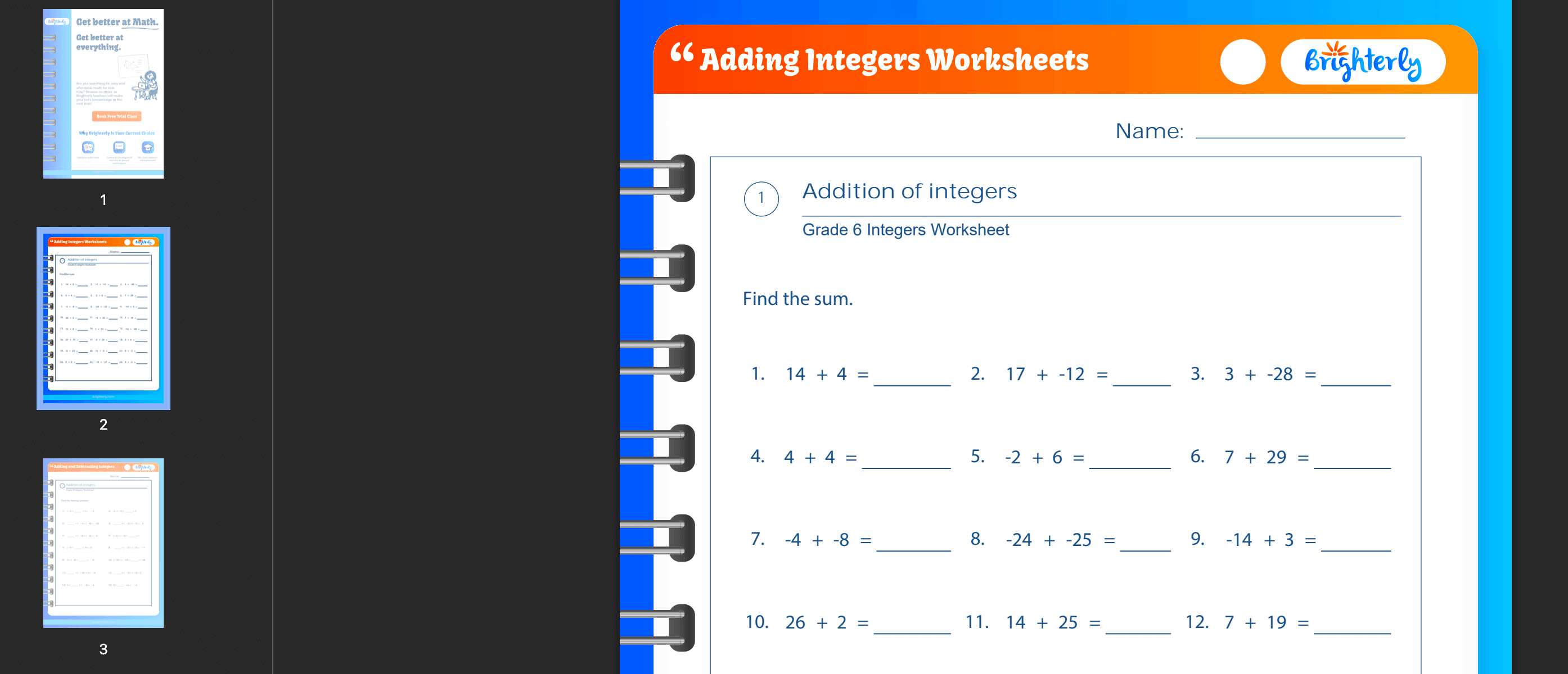 Adding Integers Worksheets Pdf