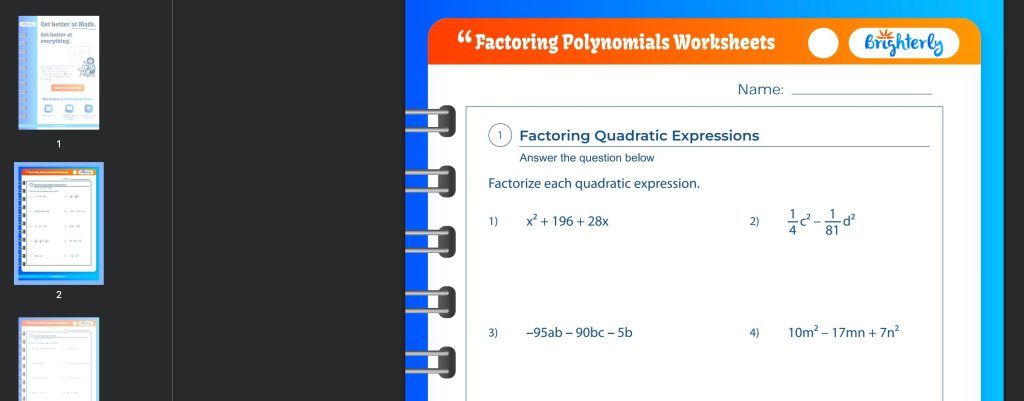 Free Printable Factoring Polynomials Worksheets [PDFs]