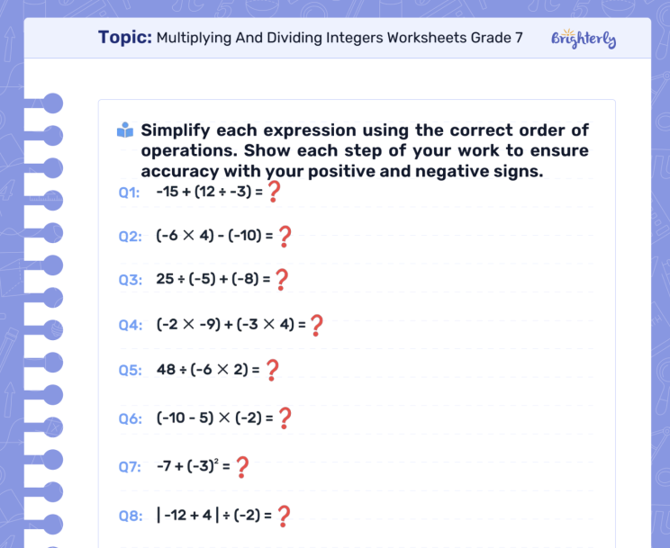 Multiplying And Dividing Integers Worksheets [PDFs] Brighterly
