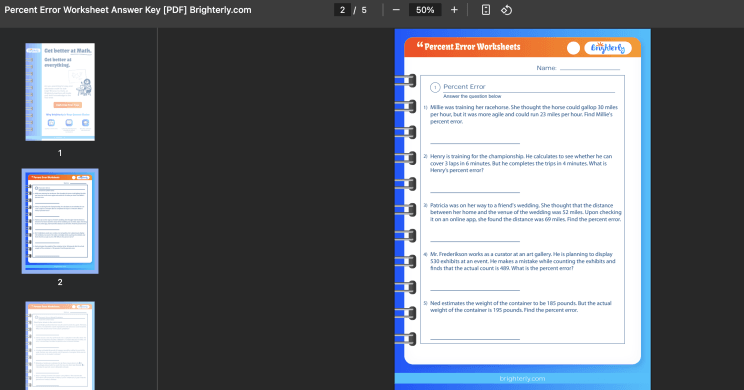 Percent Error Worksheets PDF
