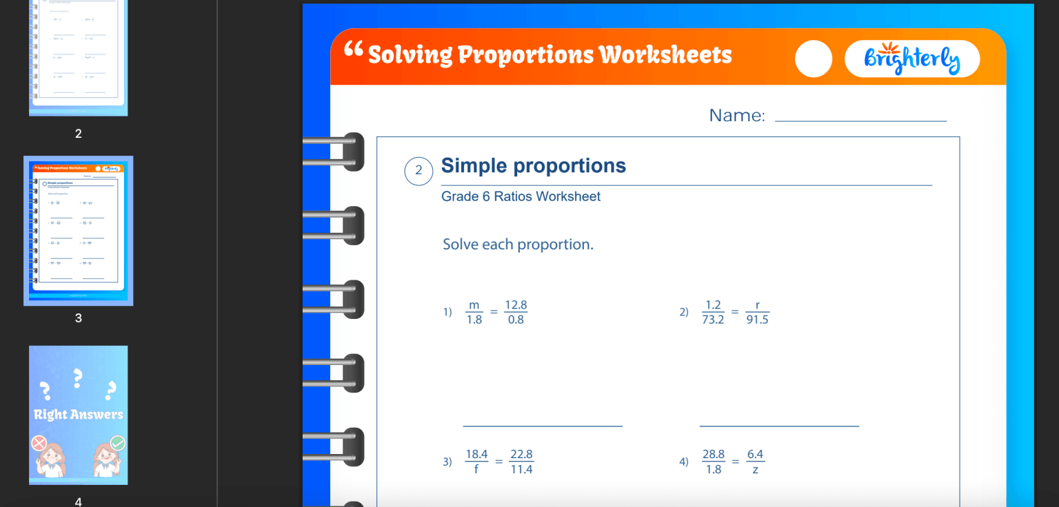 Free Printable Solving Proportions Worksheets [PDFs] Brighterly
