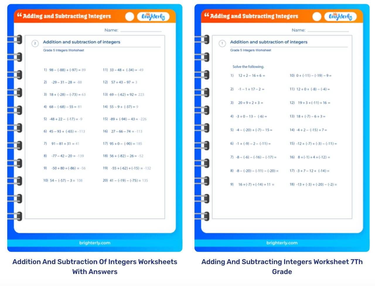FREE Printable Adding And Subtracting Integers Worksheets [PDFs]