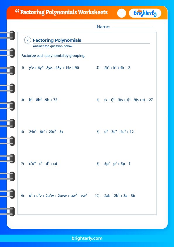 Free Printable Factoring Polynomials Worksheets [PDFs]