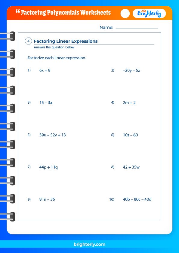 Free Printable Factoring Polynomials Worksheets [PDFs]