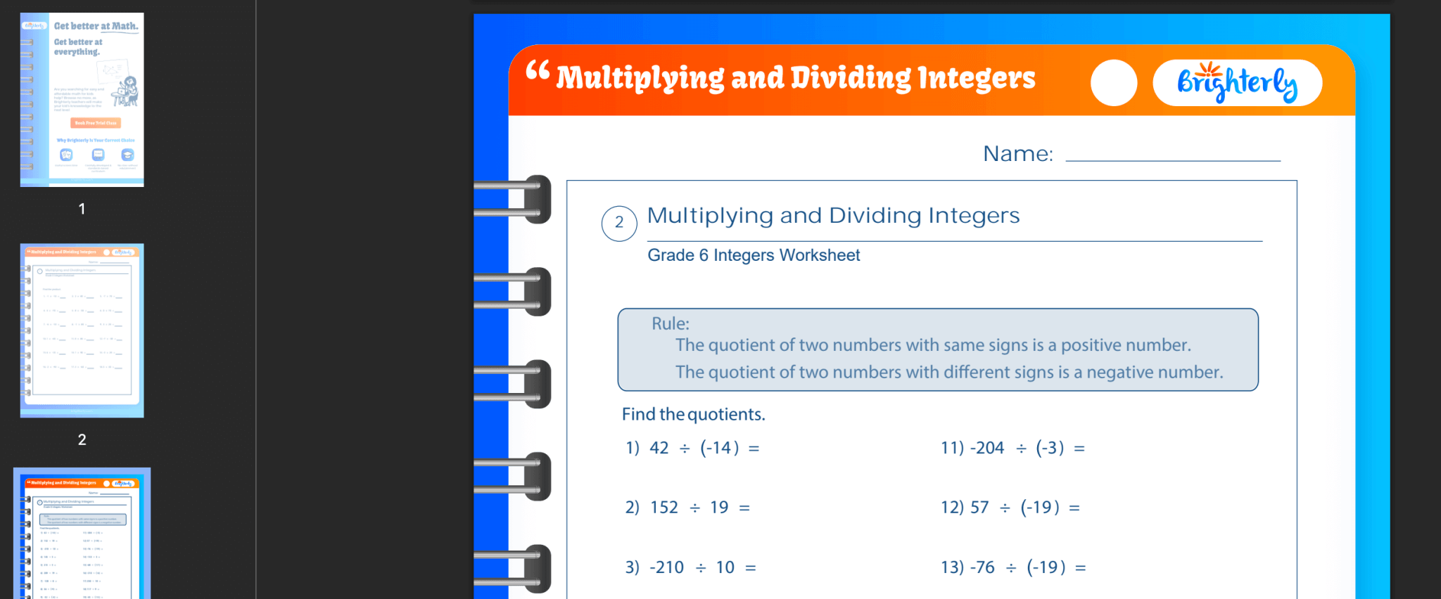 Multiplying And Dividing Integers Worksheets [PDFs] Brighterly