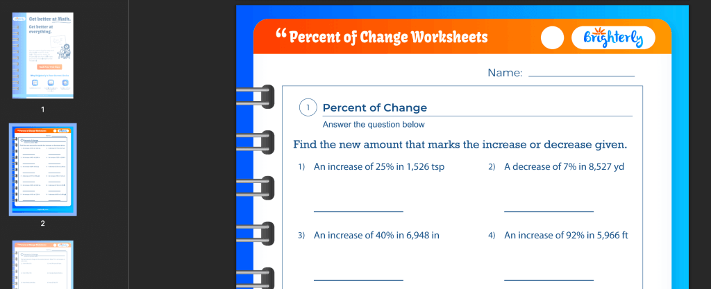 Free Printable Percent Of Change Worksheets [PDFs] Brighterly