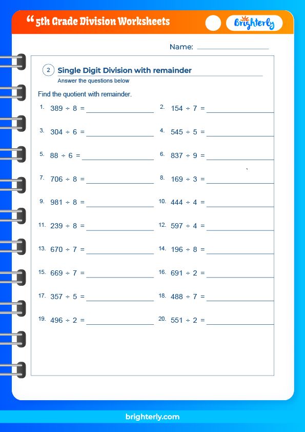 FREE Printable 5th Grade Division Worksheets [PDFs] Brighterly