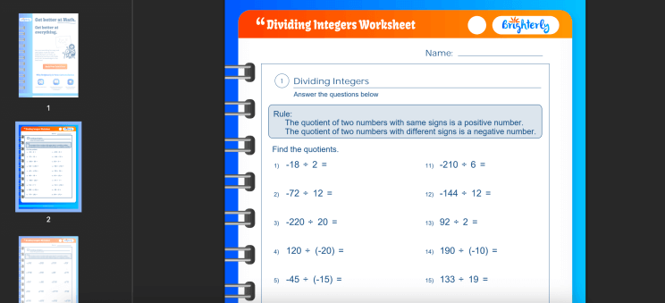Dividing Integers Worksheets [Free Printable]