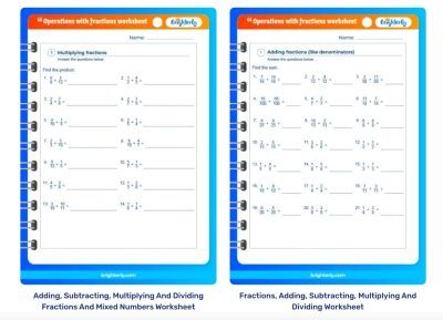 Adding, Subtracting, Multiplying And Dividing Fractions Worksheets