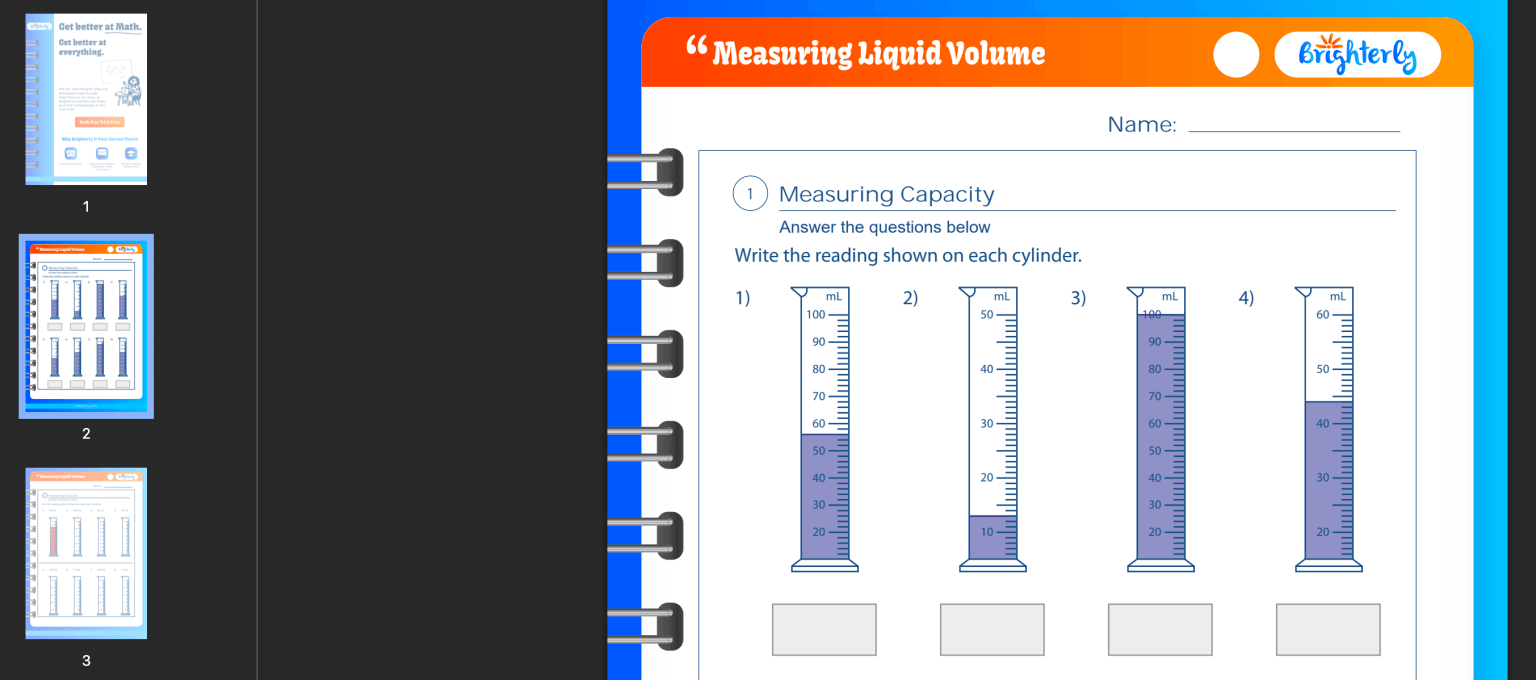 Free Measuring Liquid Volume Worksheets [PDF] Brighterly