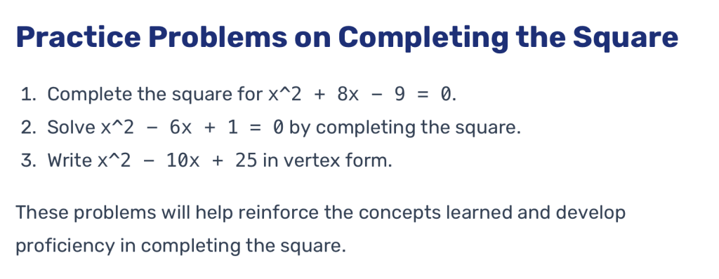 Completing The Square Worksheets
