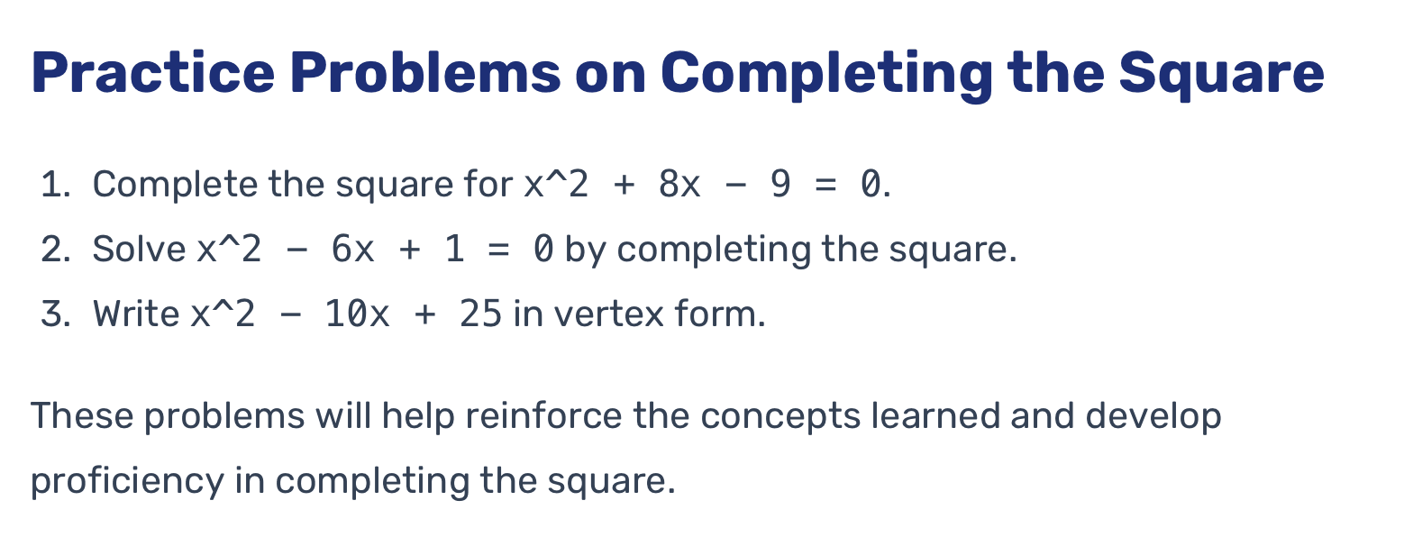 Completing The Square Worksheets