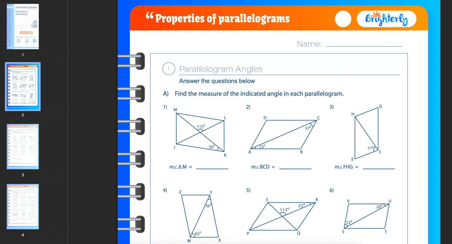 FREE Printable Properties Of Parallelograms Worksheets [PDFs]