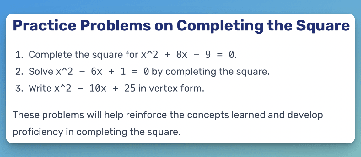 Completing The Square Worksheets