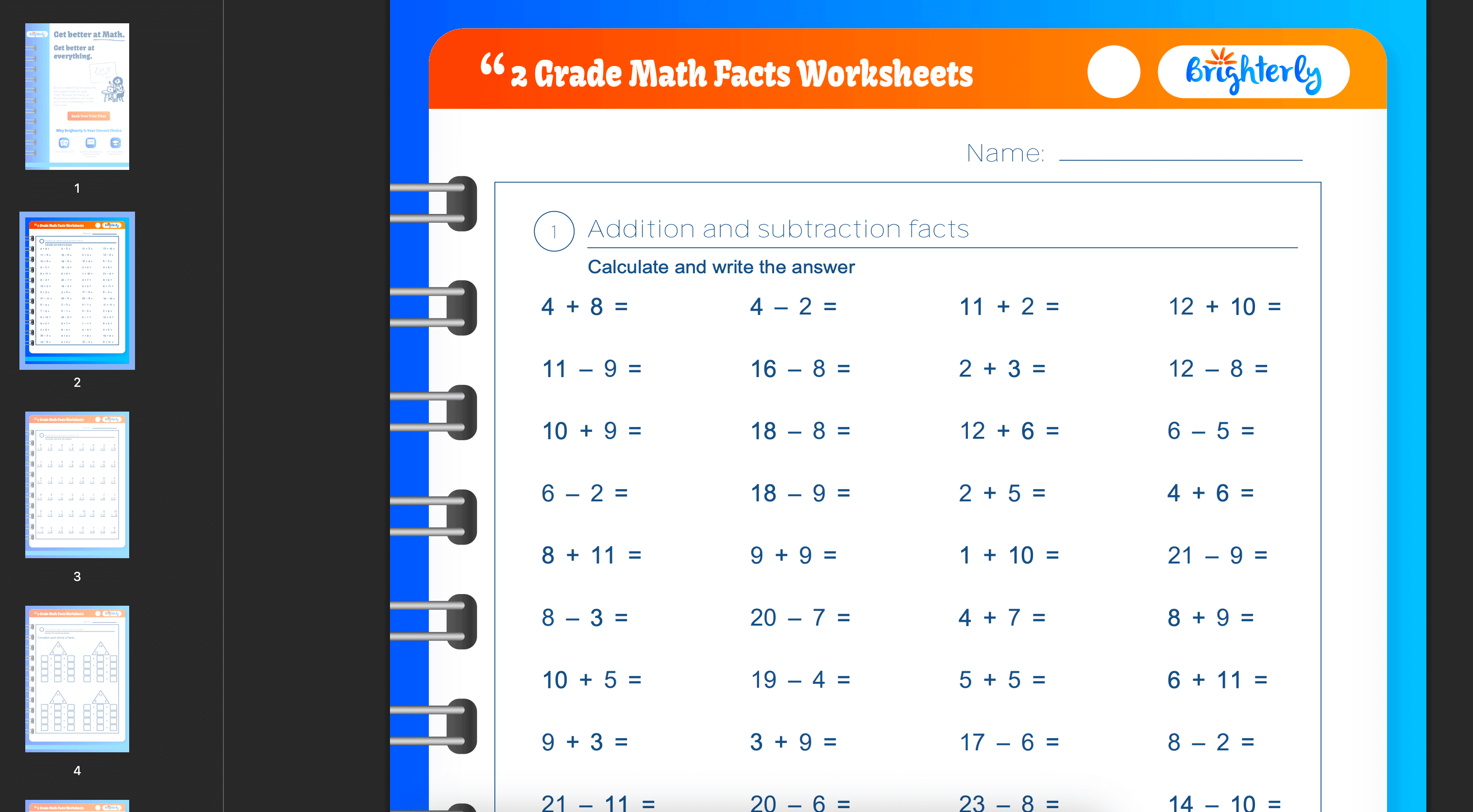 2nd Grade Math Facts Worksheets [Free Printable]