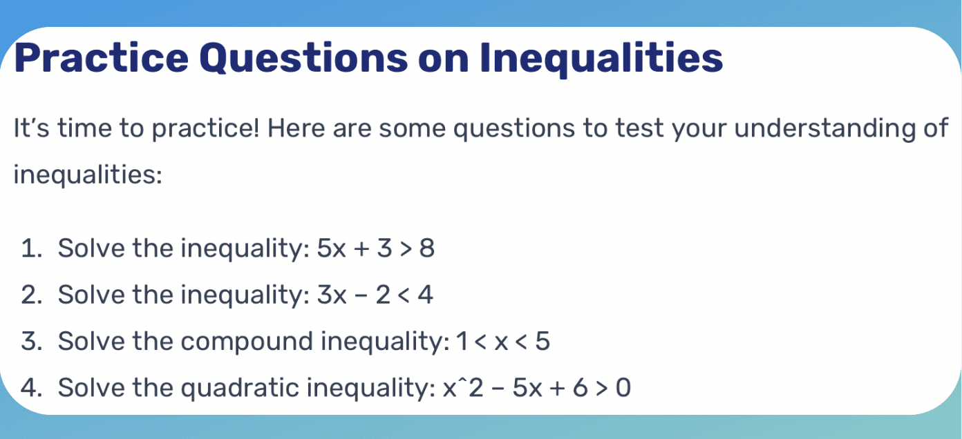 Equations and Inequalities Worksheets