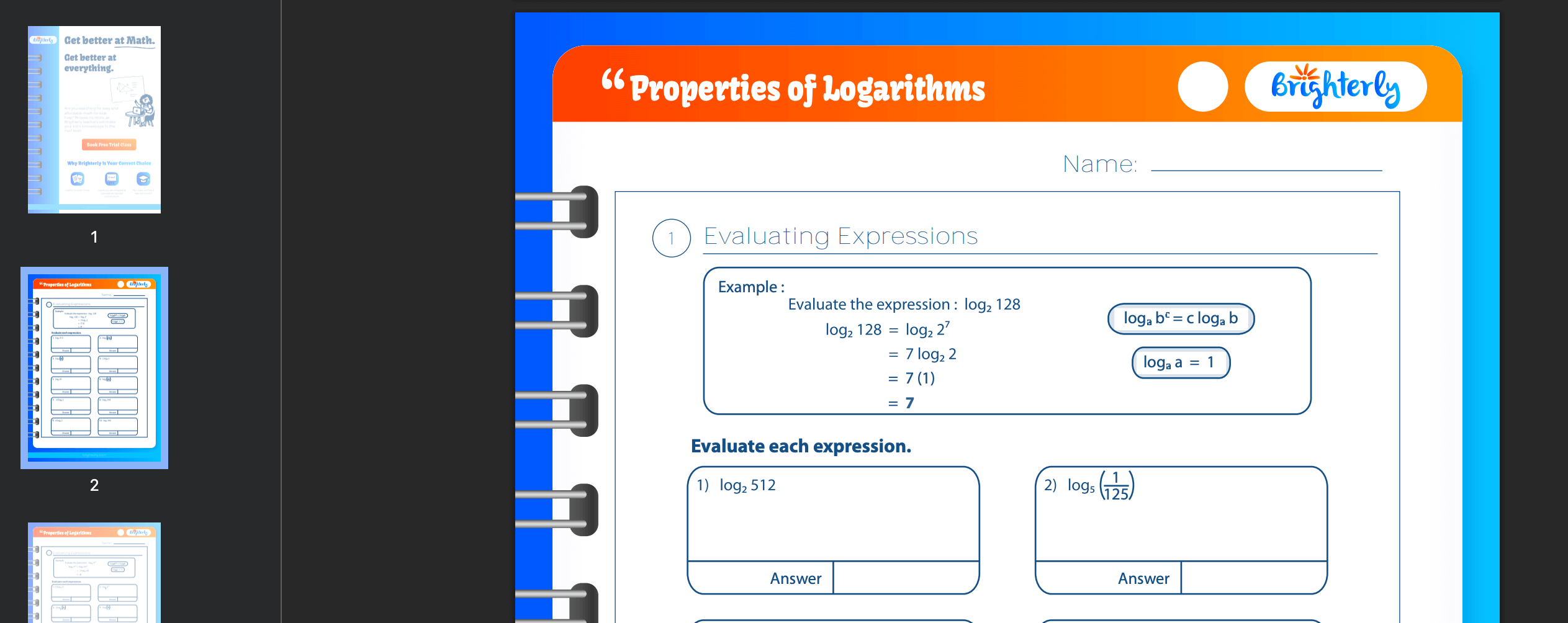 Properties of Logarithms Worksheets [PDFs] Brighterly.com