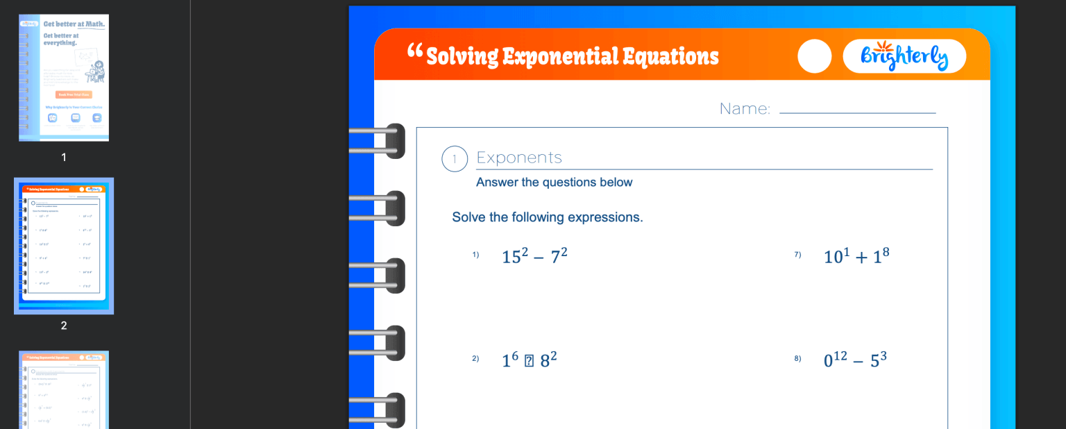 How To Use Solving Exponential Equations Worksheets [PDFs] Brighterly.com